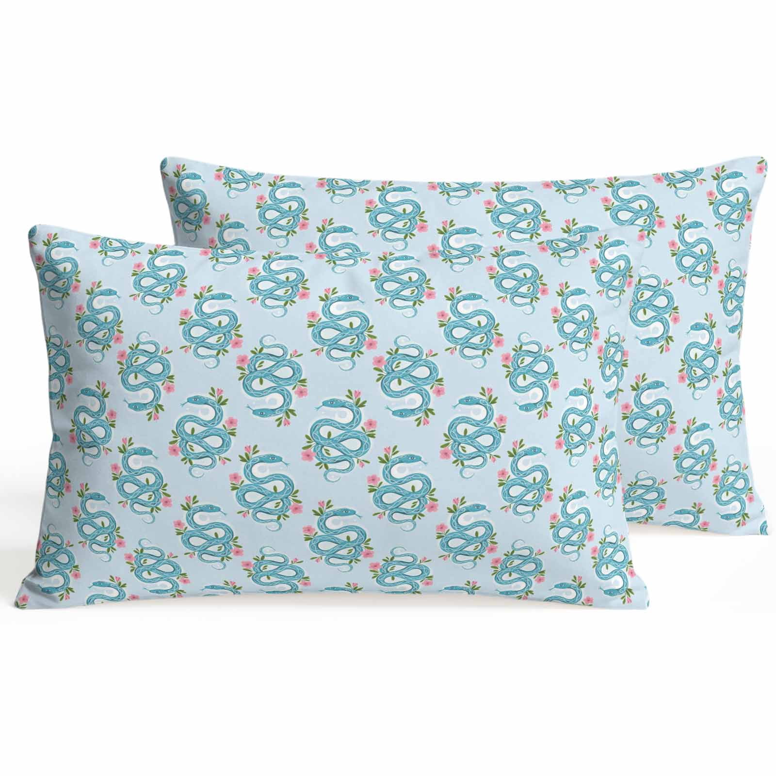 Blue Snakes Flowers Lumbar Pillow Covers 12 x 20 Inch Pillow Covers Set ...