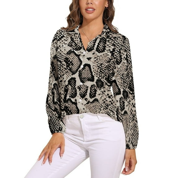 Blue Snakeskin Blouse Long-Sleeve Python Print Vintage Blouses Female ...
