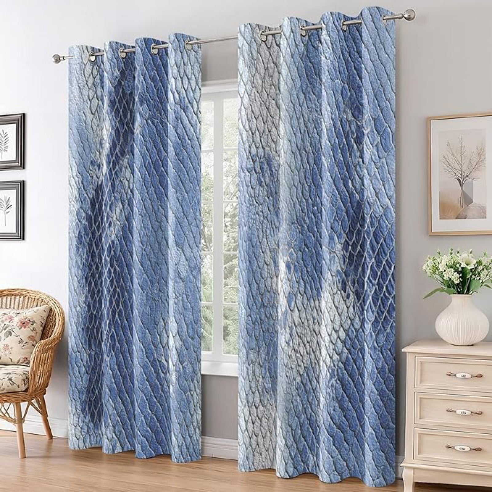 Blue Snakeskin Curtains for Living Room, Thermal Insulated Abstract ...