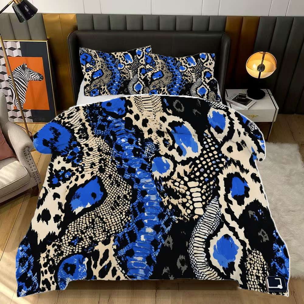 Blue Snakeskin Leopard Print Fabric Comforter Set Full Size Bedding Set ...