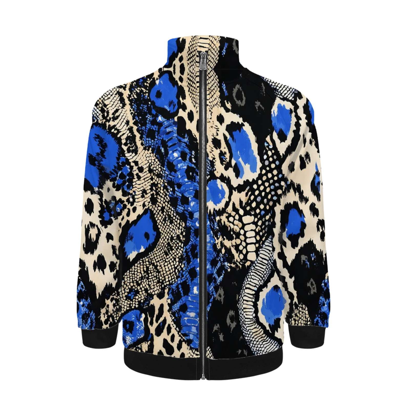 Blue Snakeskin Leopard Print Fabric Jacket Men's Street Cool Long ...
