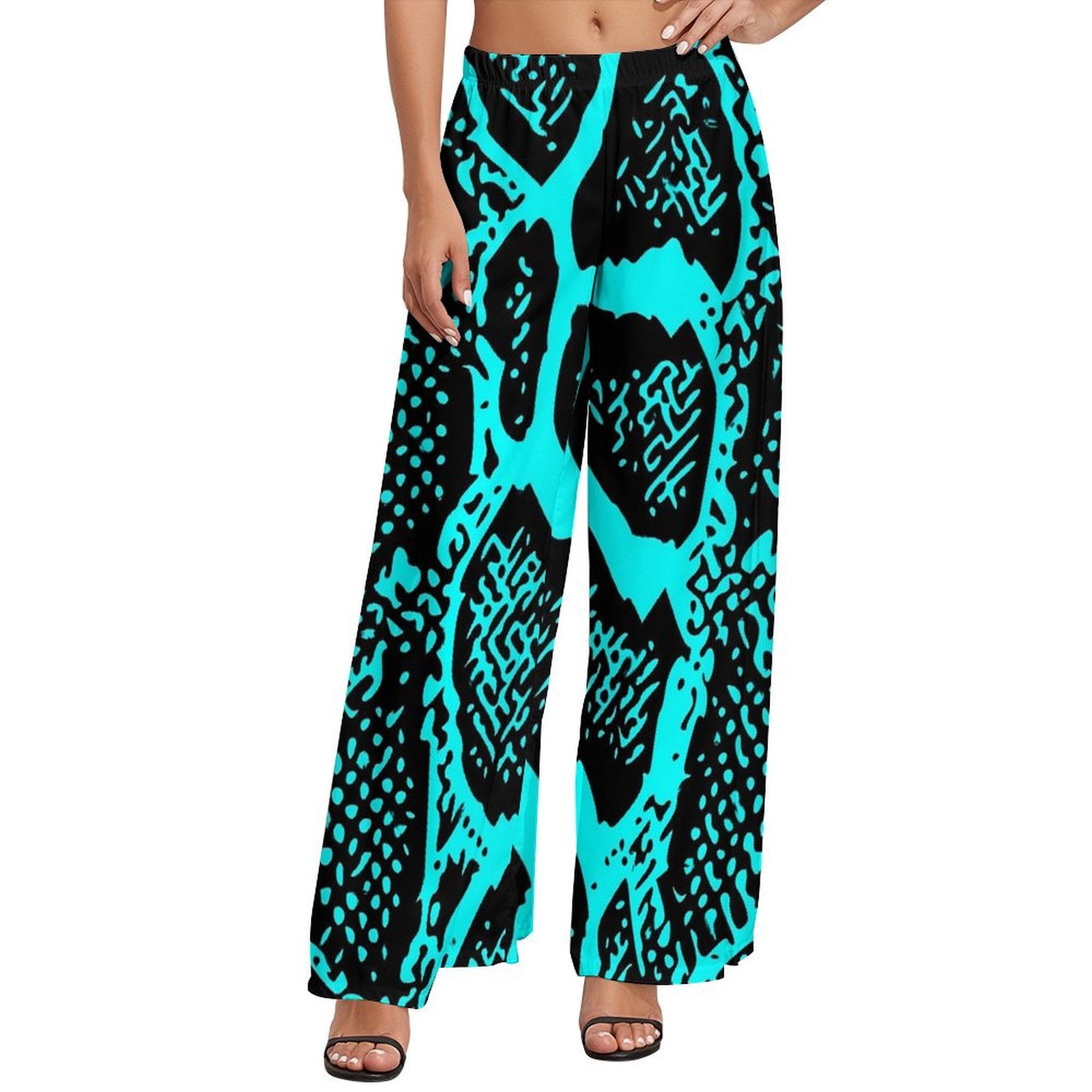 Blue Snakeskin Pants Python Print Streetwear Straight Wide Leg Pants ...