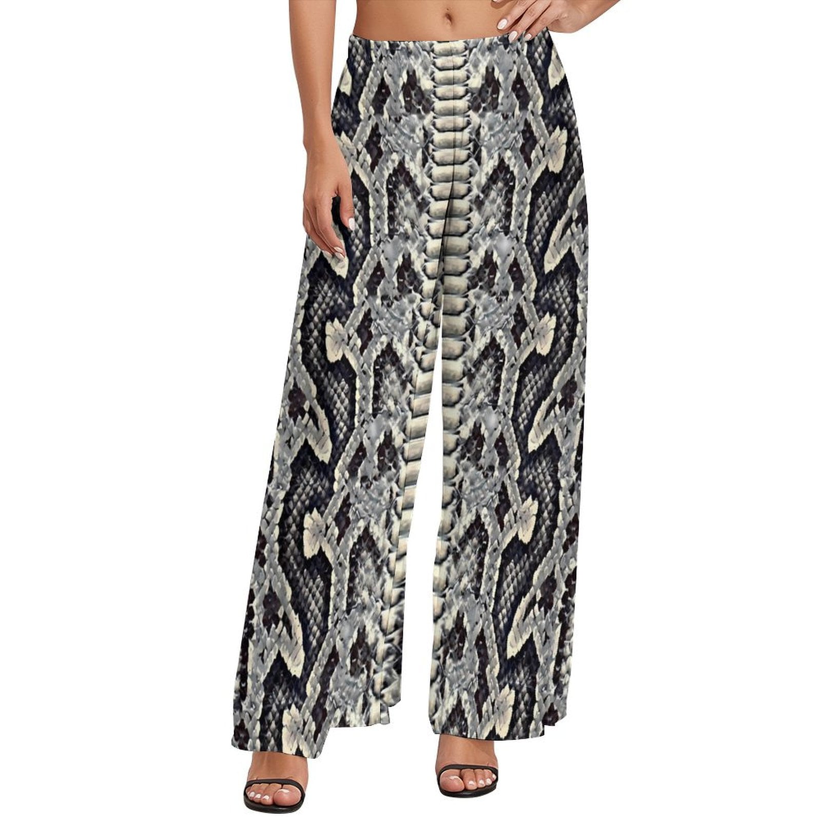 Blue Snakeskin Pants Python Print Streetwear Straight Wide Leg Pants High Waist Office Trousers ...