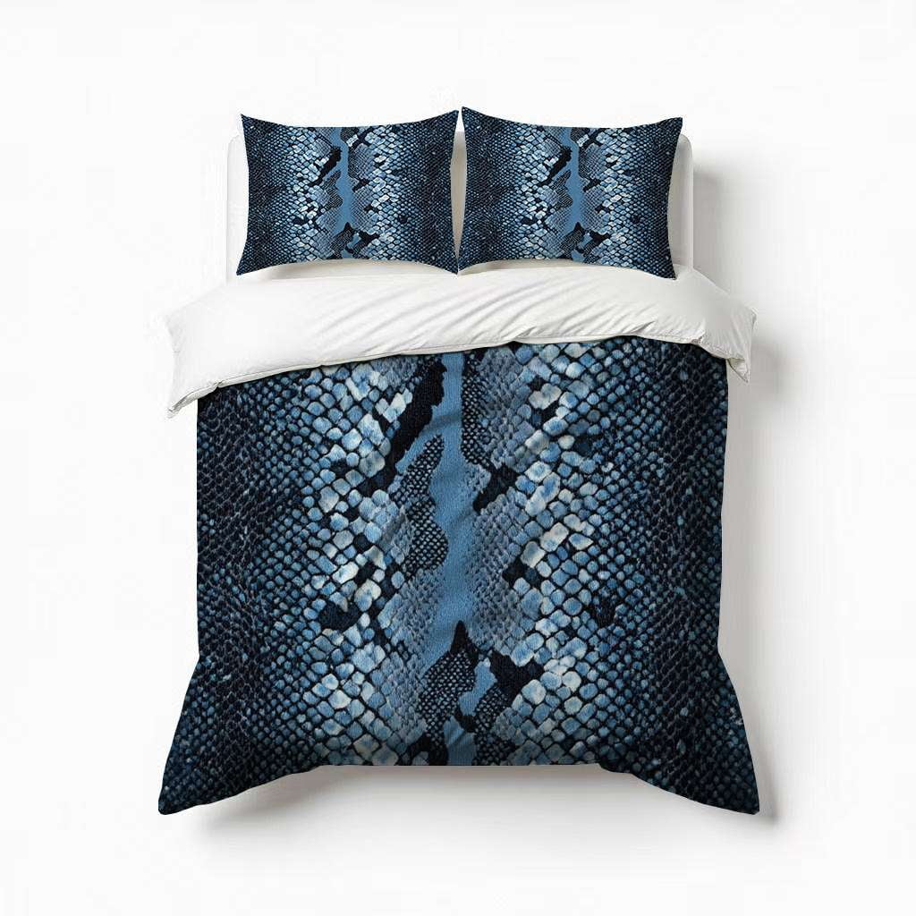 Blue Snakeskin Textured Fabric Bedding Set 3 Pcs Soft Microfiber Quilt ...