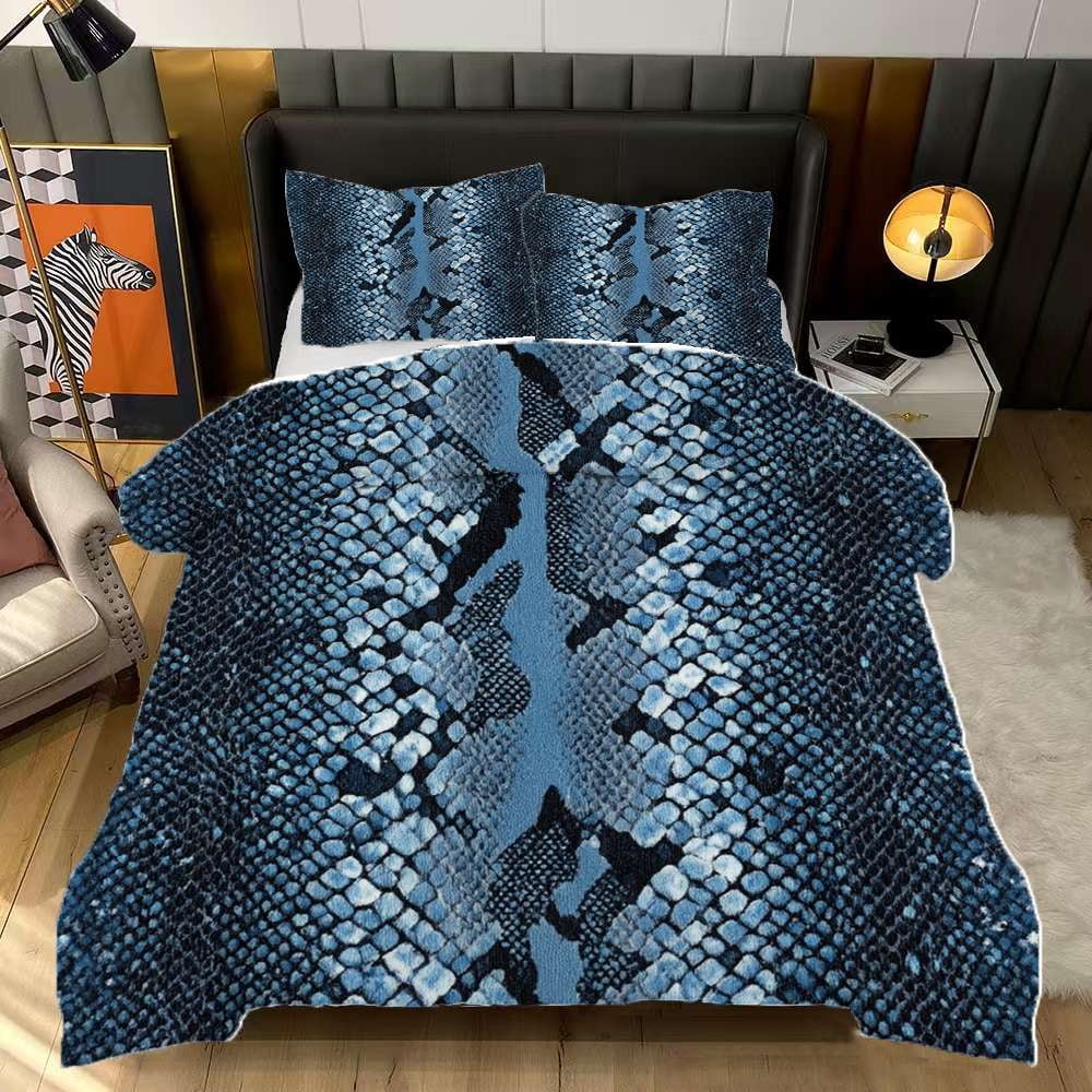 Blue Snakeskin Textured Fabric Comforter Set King Size Bedding Set For ...