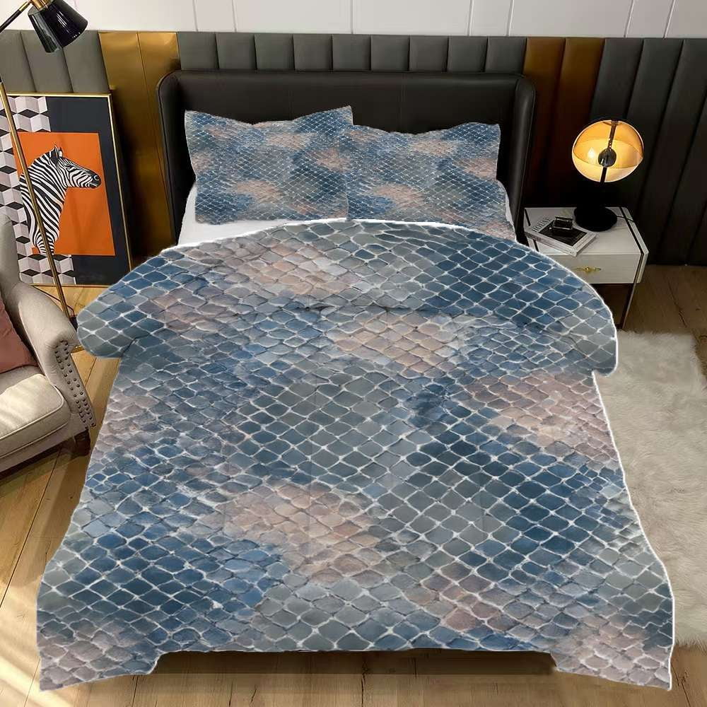 Blue Snakeskin Textured Pattern Comforter Set King Size Bedding Set For ...
