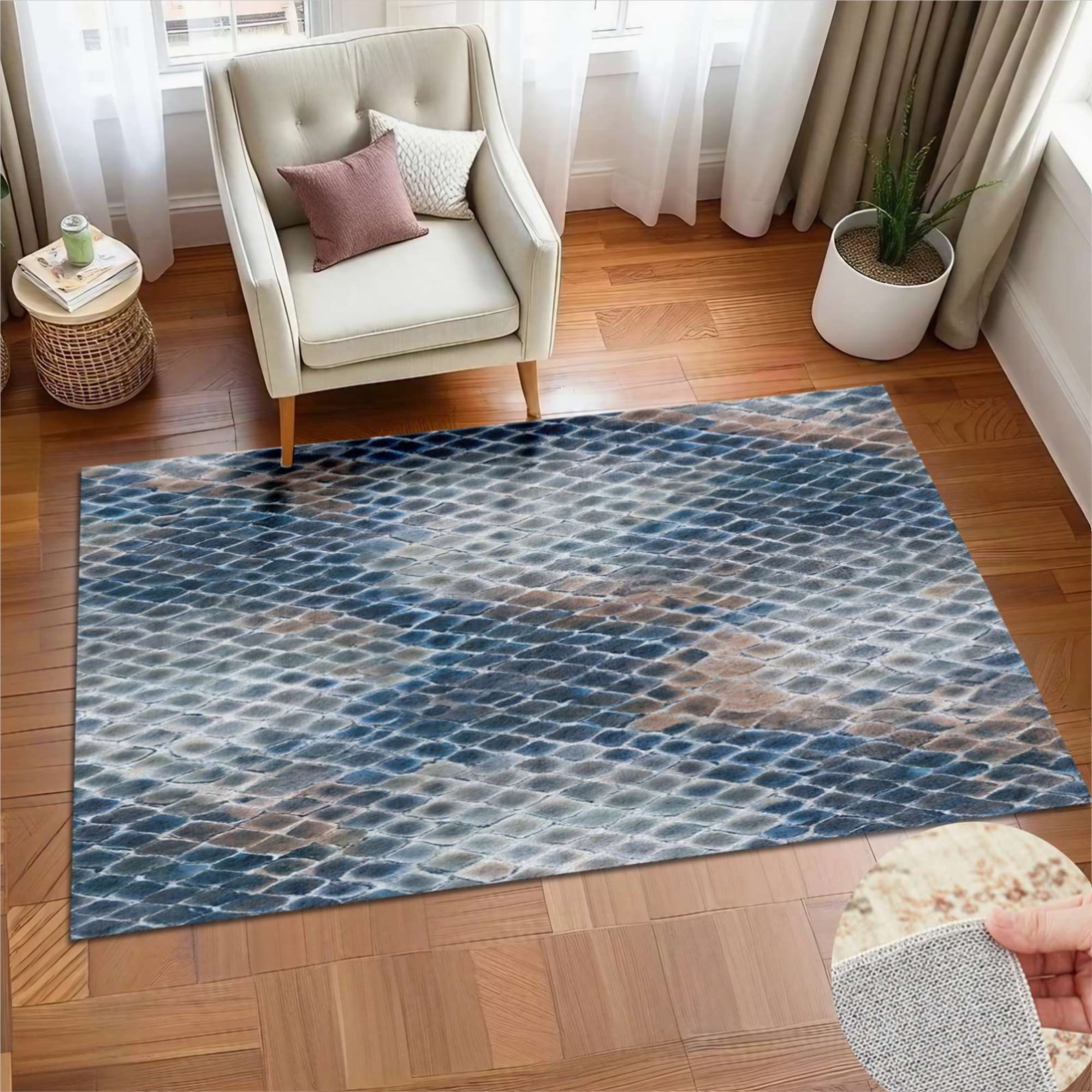 Blue Snakeskin Textured Pattern Soft Large Area Rugs Washable Rug With ...