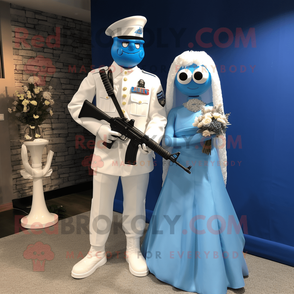 Blue Sniper REDBROKOLY mascot costume character dressed with a Wedding ...