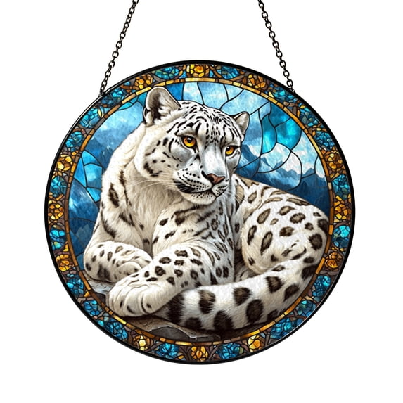 Blue Snow Leopard Themed Stained Glass Style Suncatcher for Window ...