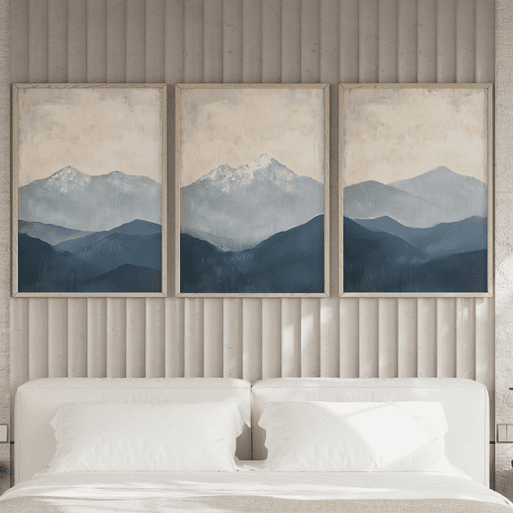 Blue Snow Mountain Minimal Landscape Poster Prints, Stretched Canvas ...