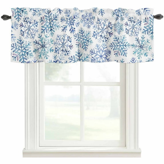 Blue Snowflake Christmas Kitchen Valances for Windows, Small Valance ...