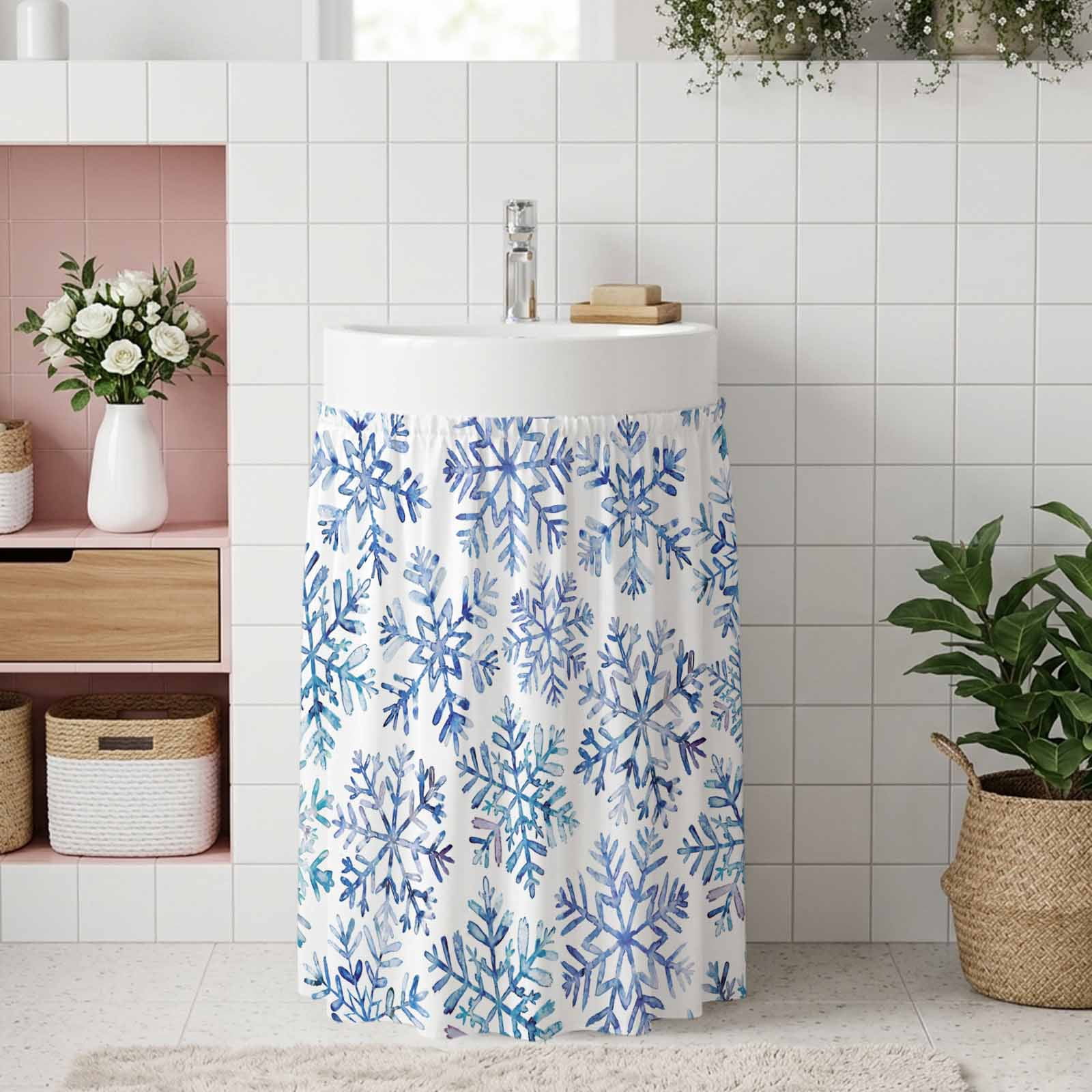 Blue Snowflake Christmas Small Cabinet Curtain 11''x13'', Xmas Winter ...