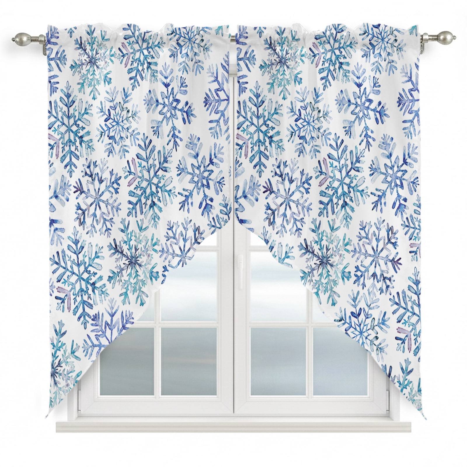 Blue Snowflake Christmas Swag Curtain Valances, Xmas Winter Snowflake ...