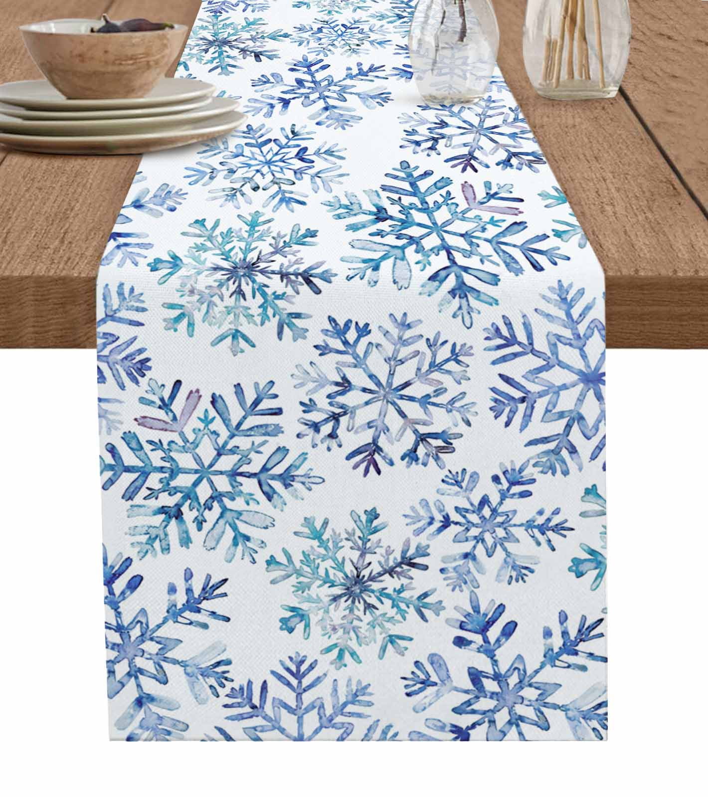 Blue Snowflake Christmas Table Runner Xmas Winter Snowflake Tablerunners 13 x 90 Inch, Table ...