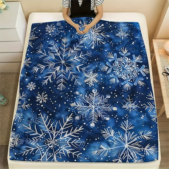 Blue Snowflake Flannel Blanket - Soft Warm All-Season Bedspread, Cozy ...