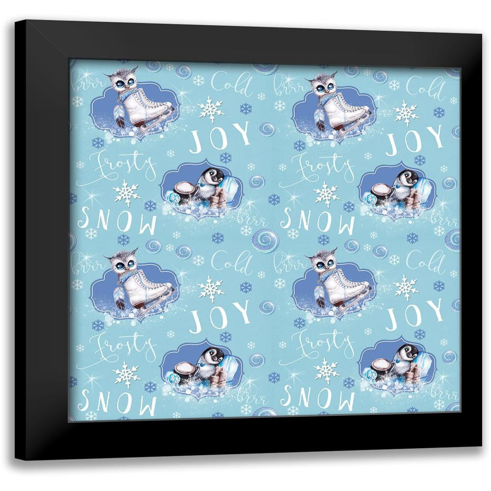 Blue Snowflake Owl Penguin - Pattern 15x15 Black Modern Framed Museum ...