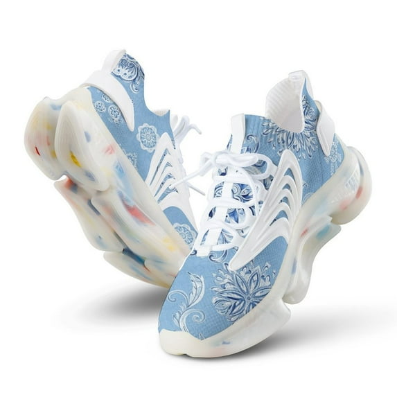 Blue Snowflake Pattern Fabric Walking Shoes for Men Woman Lightweight ...
