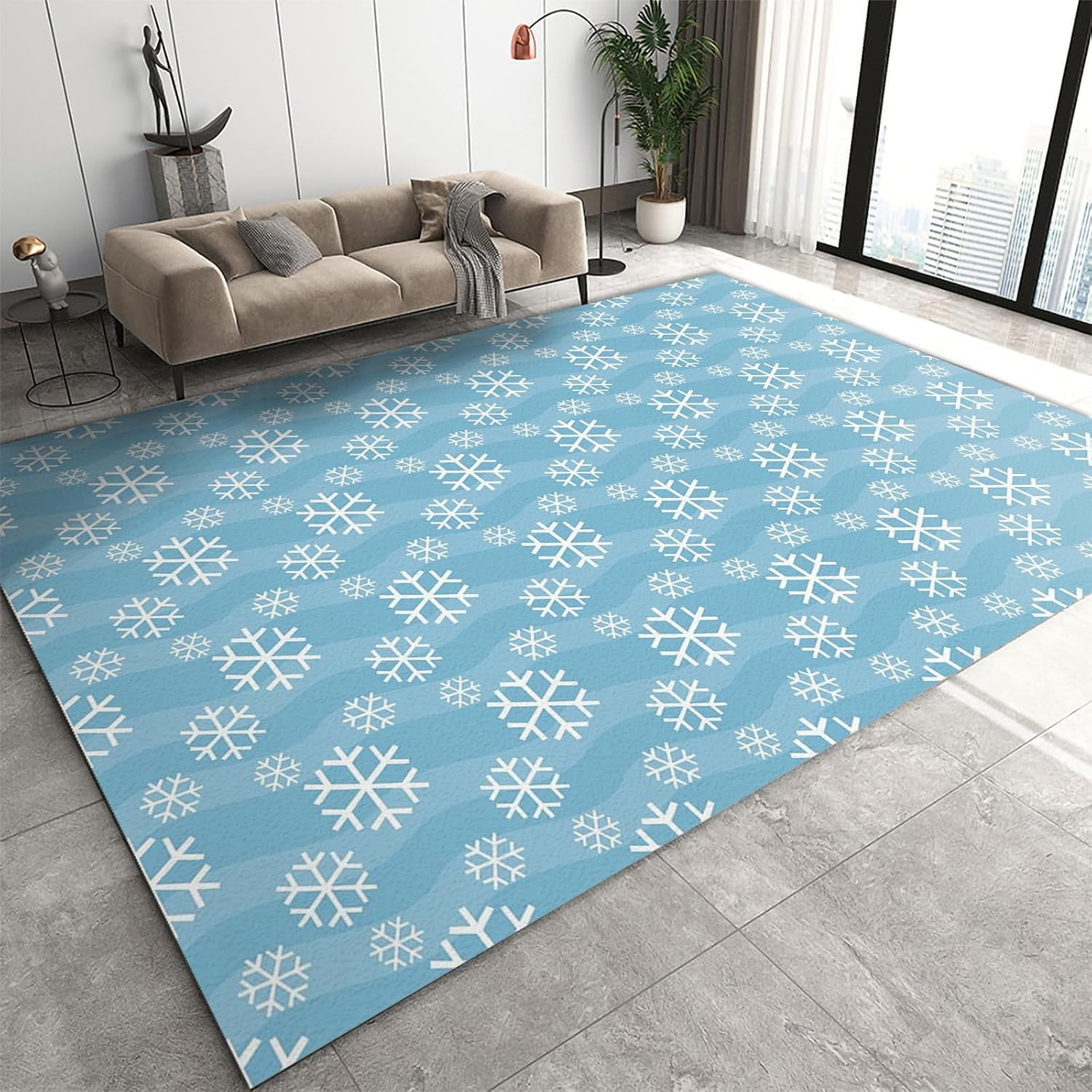 Blue Snowflake Rug, Modern Simple Bedroom Rug, Washable Rug Non Skid ...