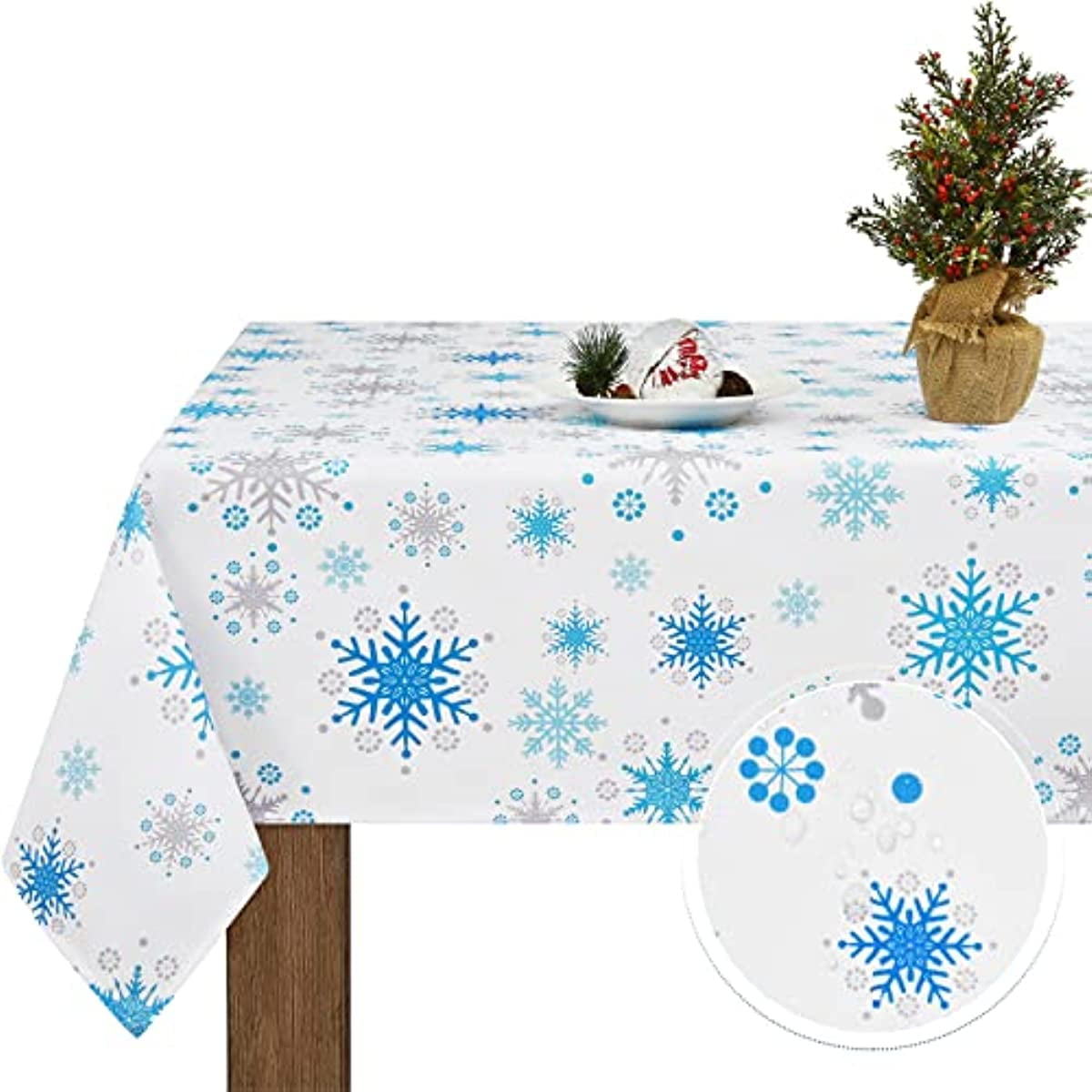 Blue Snowflake Tablecloth Dining Kitchen Winter Holiday Waterproof ...