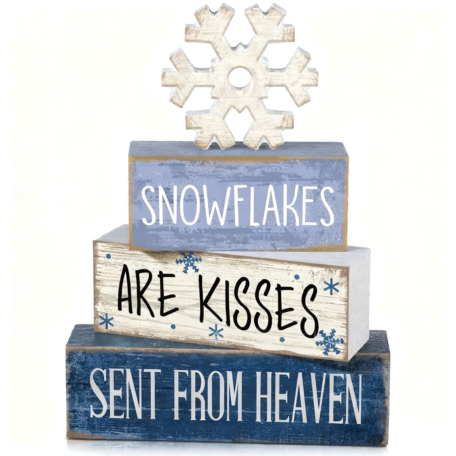 Blue Snowflake Wooden Tiered Tray Decoration Christmas Winter ...