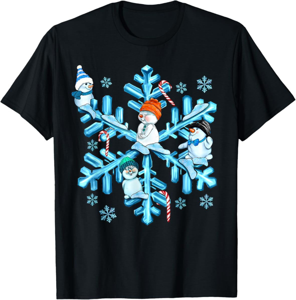 Blue Snowflakes And Snowman Family T-Shirt - Walmart.com
