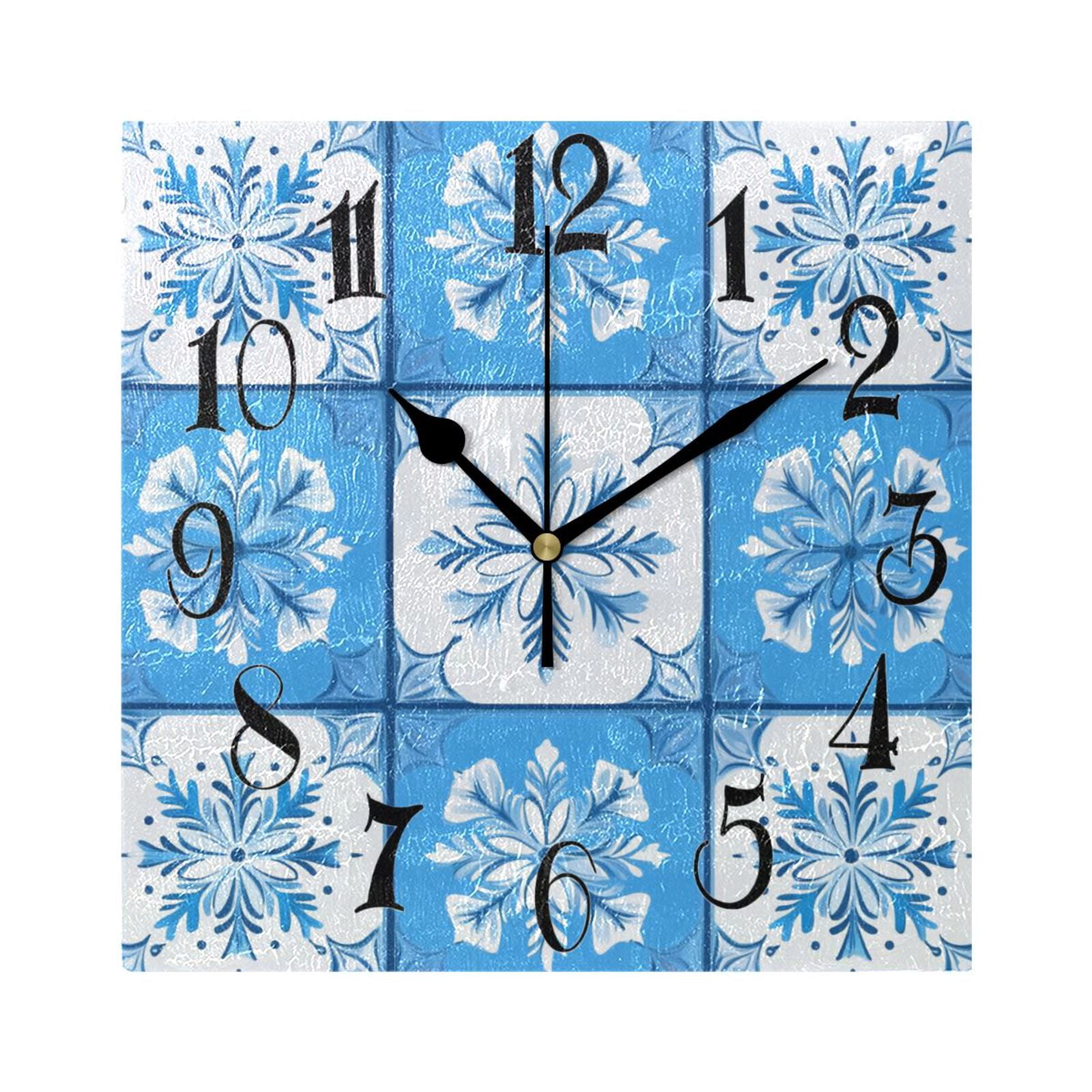 Blue Snowflakes Wall Clock Decorative Square Silent Non-Ticking ...