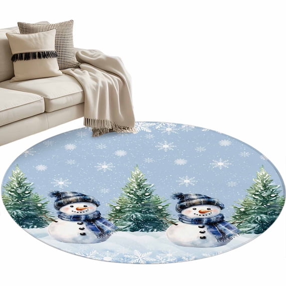 Blue Snowman Christmas 3ft Area Rug, Snowflake Green Xmas Tree Washable ...
