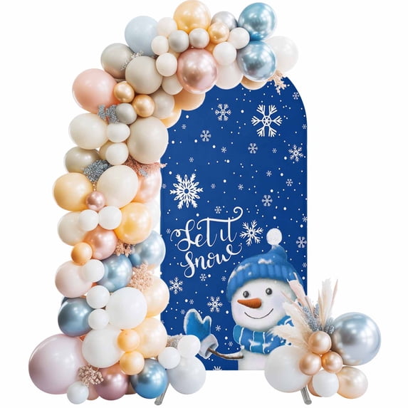 Blue Snowman Christmas Arch Backdrop Cover 4x1.65 Ft, Spandex Wedding ...