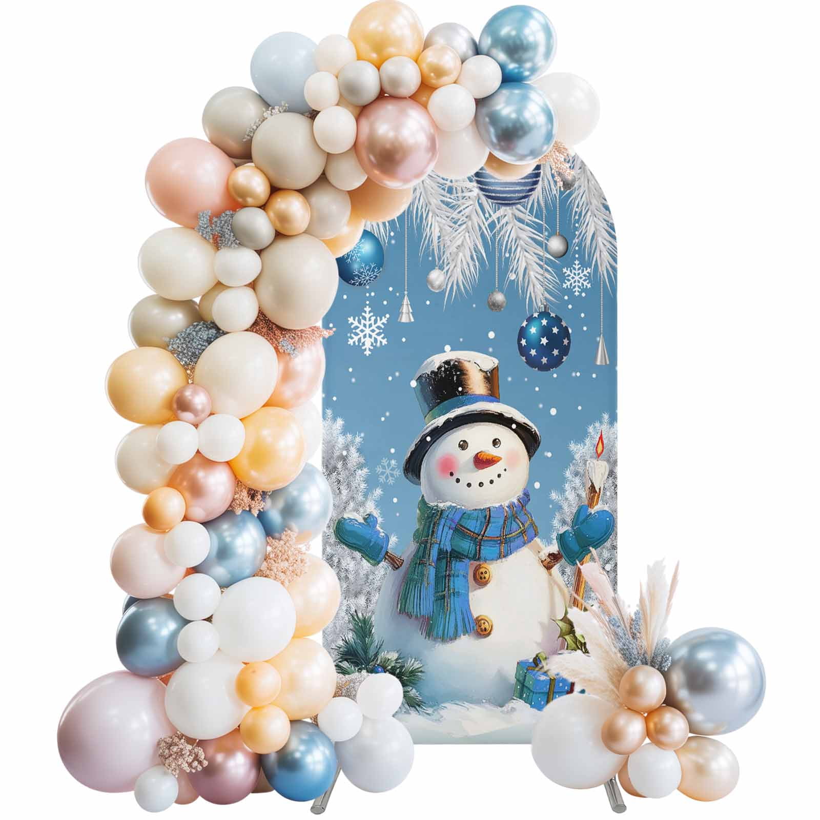Blue Snowman Christmas Arch Backdrop Cover 6.6x3.3 Ft, Spandex Wedding ...