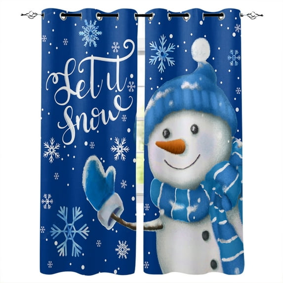Blue Snowman Christmas Blackout Curtains 54 Inches Long, Xmas Winter ...