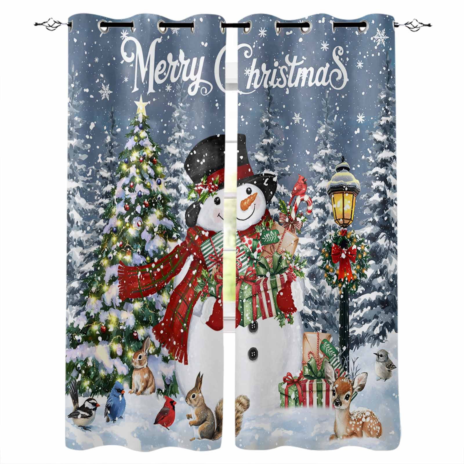 Blue Snowman Christmas Blackout Curtains 72 Inches Long, Xmas Tree ...