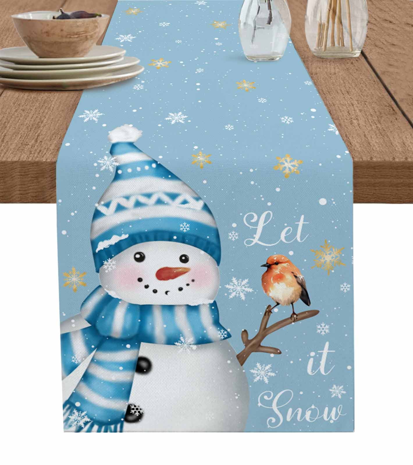 Blue Snowman Christmas Burlap-Cotton Table Runner 72 Inches Long,Xmas ...