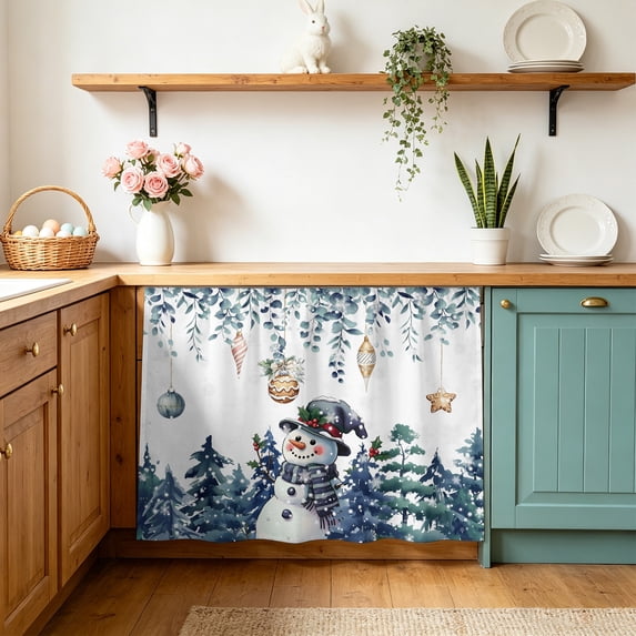 Blue Snowman Christmas Cabinet Curtain 28"Wx35"L,Dustproof Under Sink ...
