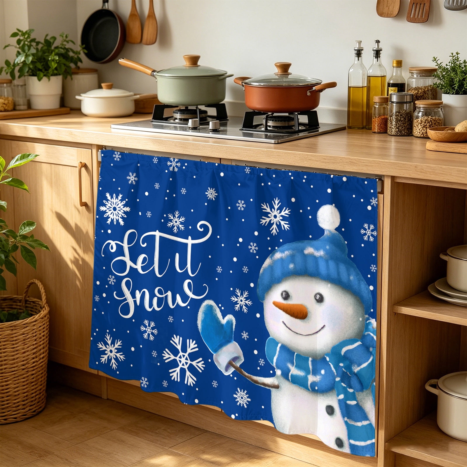 Blue Snowman Christmas Cabinet Curtains 35''x35'', Xmas Winter ...