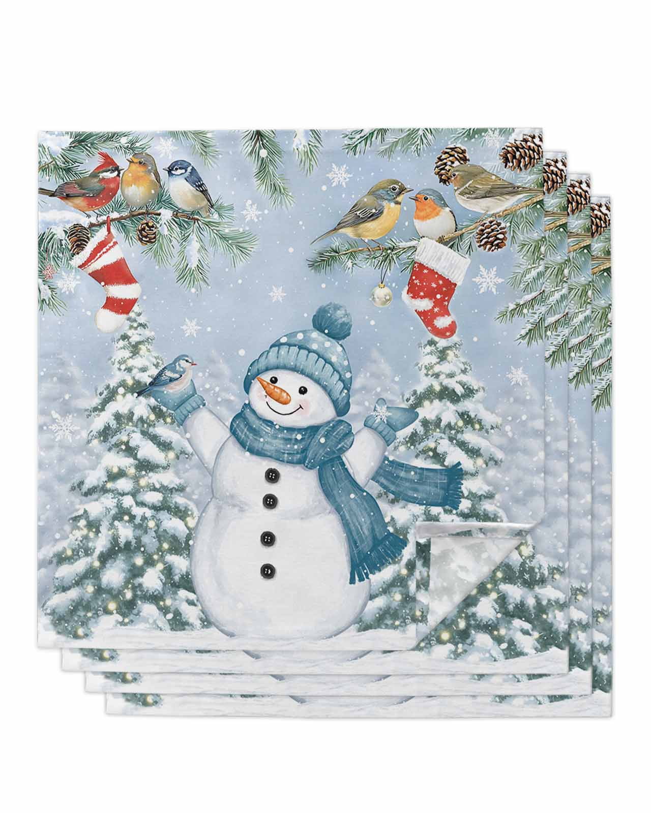 Blue Snowman Christmas Cloth Napkins Set of 4 Reusable Dinner Napkins ...