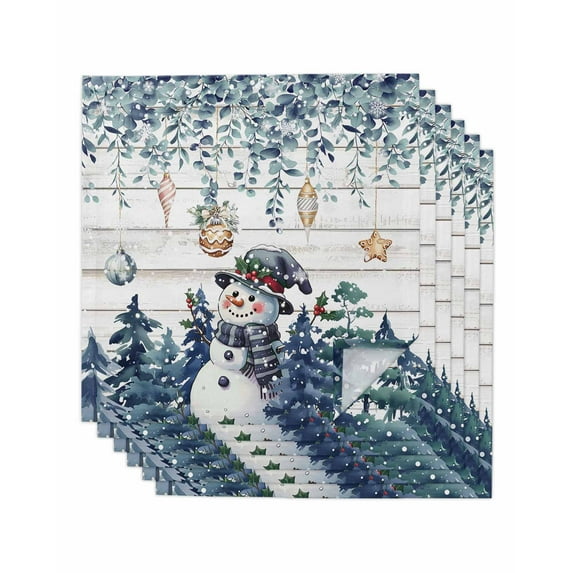 Blue Snowman Christmas Cloth Napkins Set of 6 Reusable Dinner Napkins ...