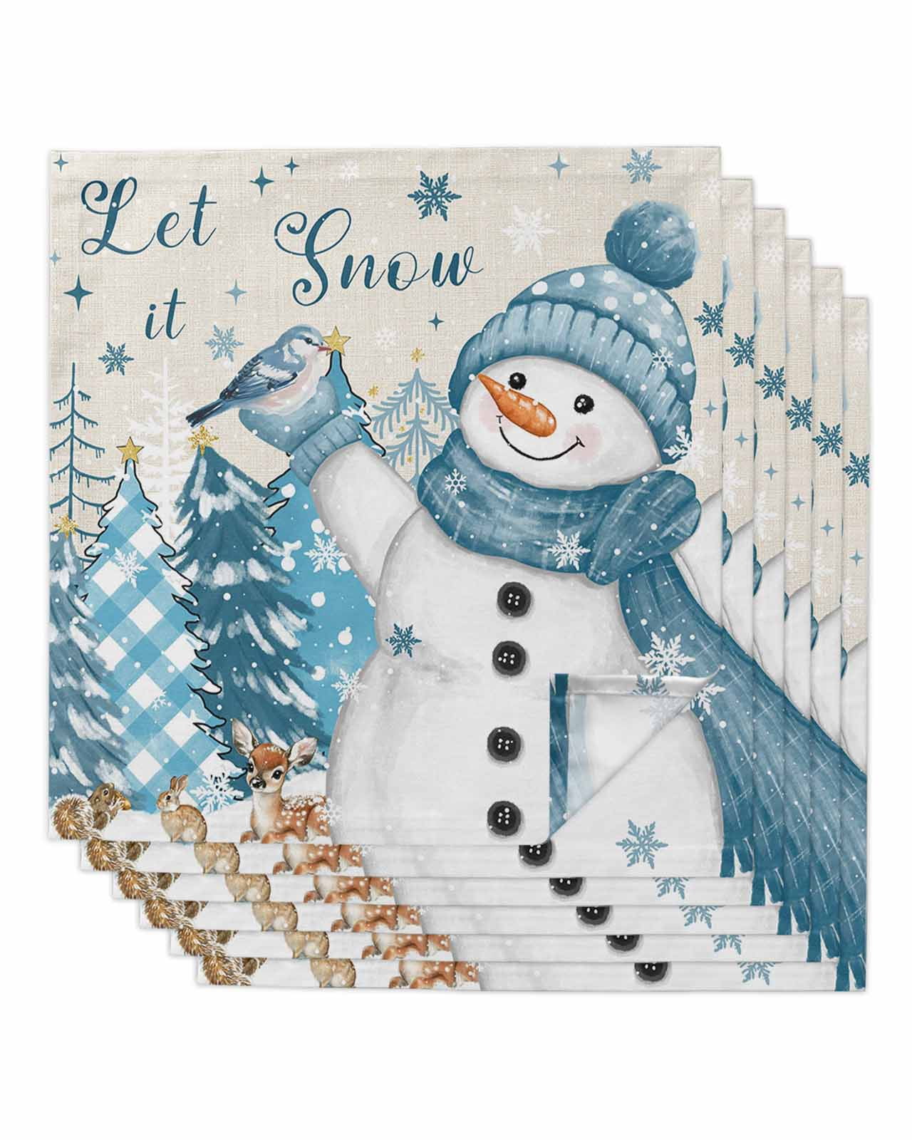 Blue Snowman Christmas Cloth Napkins Set of 6 Reusable Dinner Napkins ...