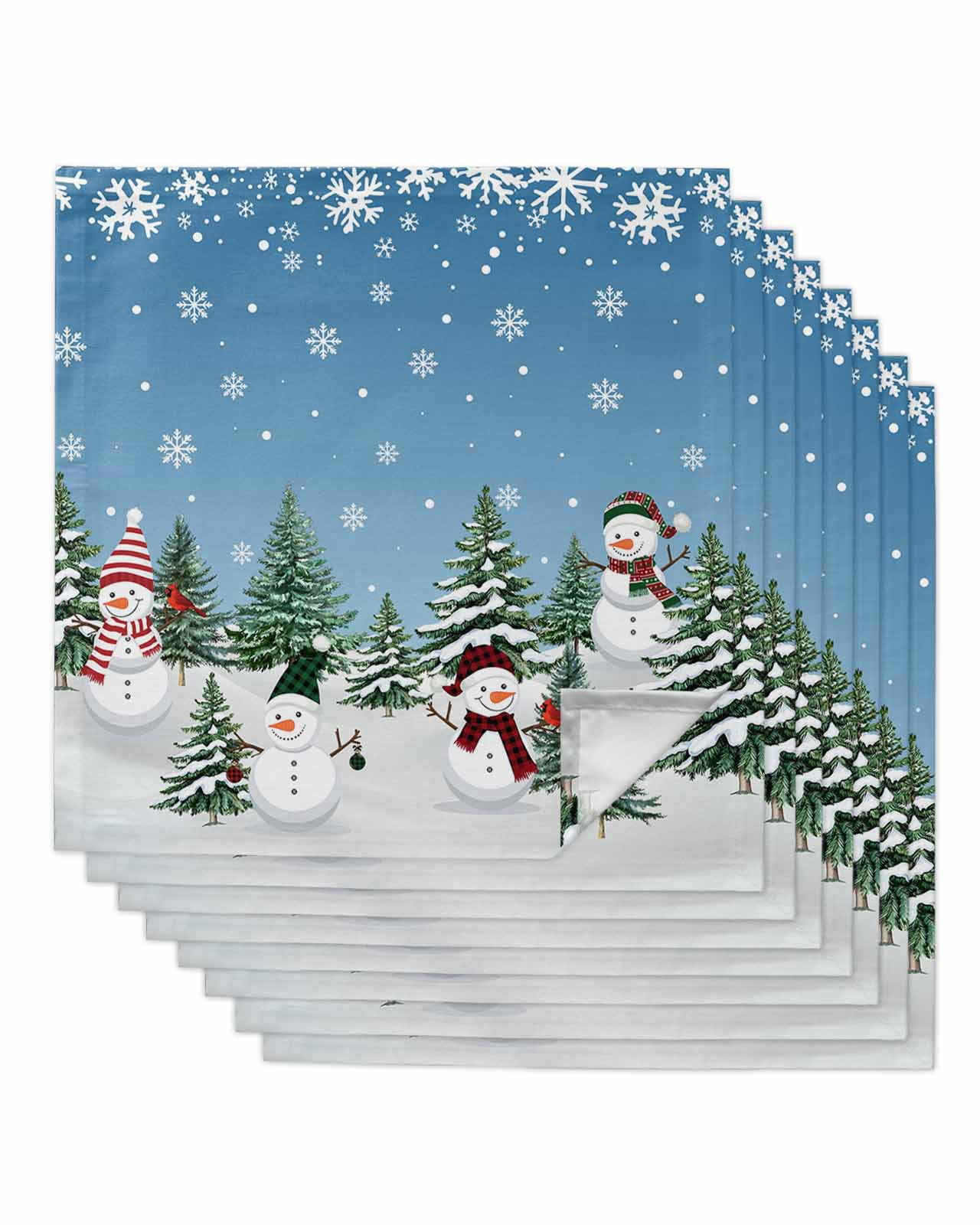 Blue Snowman Christmas Cloth Napkins Set of 8 Reusable Dinner Napkins ...