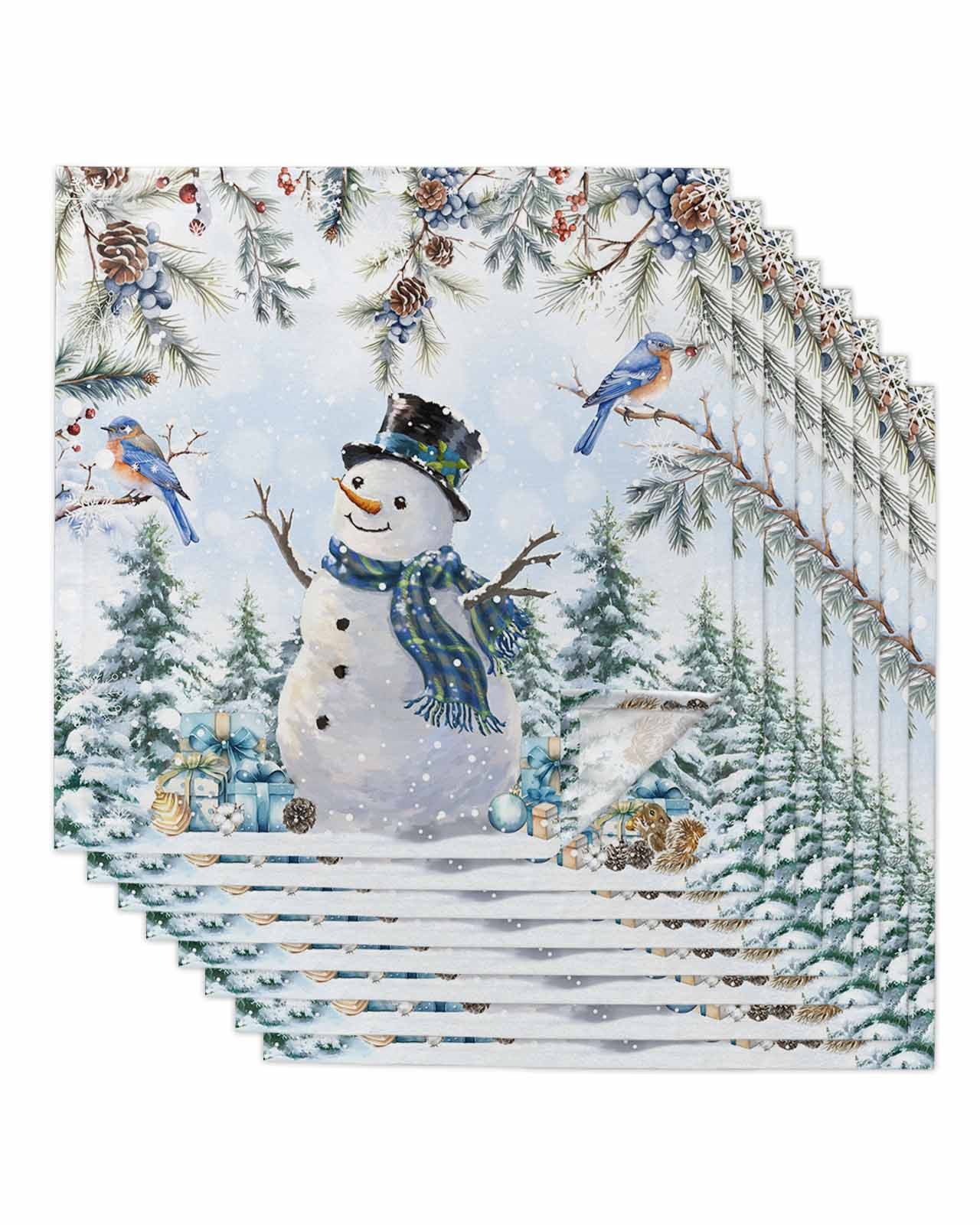 Blue Snowman Christmas Cloth Napkins Set of 8 Reusable Dinner Napkins ...
