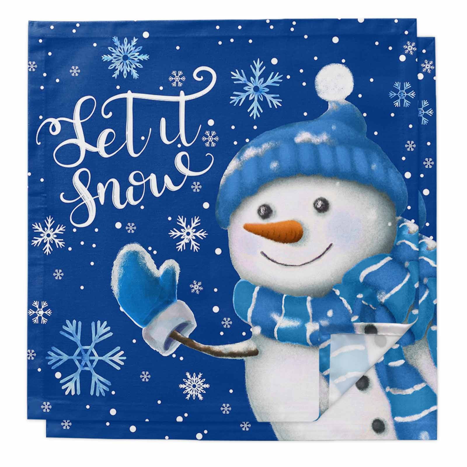 Blue Snowman Christmas Cloth Napkins Washable Set of 2, Xmas Winter ...