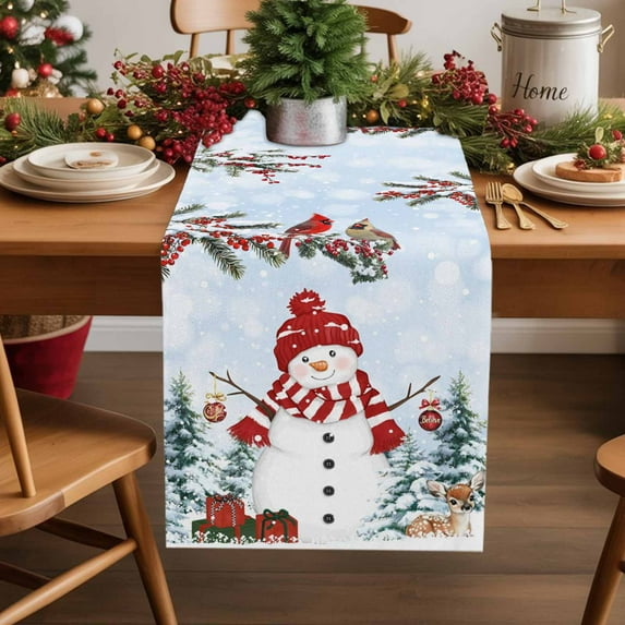 Blue Snowman Christmas Cotton Linen Small Table Runner 13 x 36 inch ...