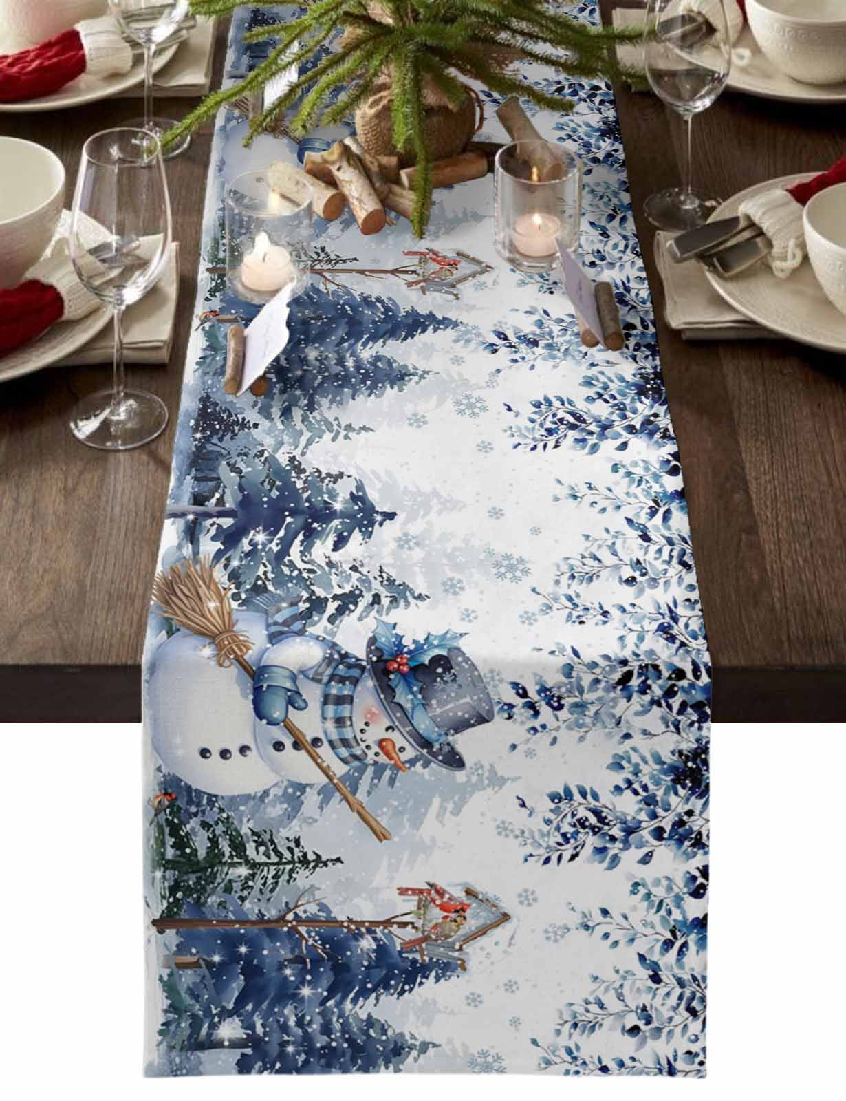 Blue Snowman Christmas Dresser Scarf Farmhouse, Dining Table ...