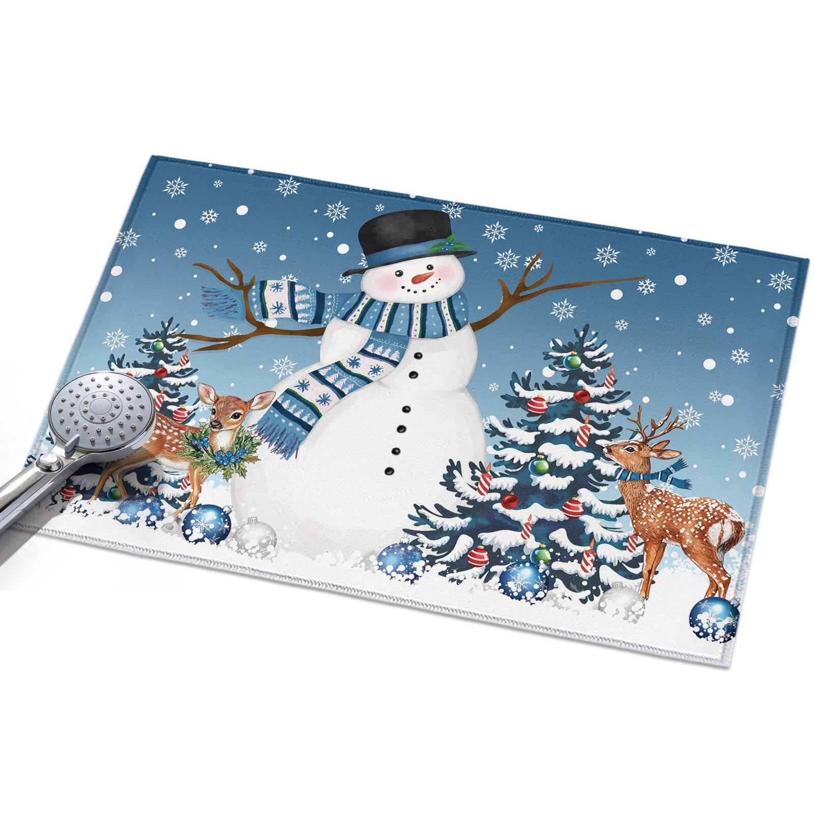 Blue Snowman Christmas Entryway Rug 2x3ft Washable Non Slip Bathroom ...