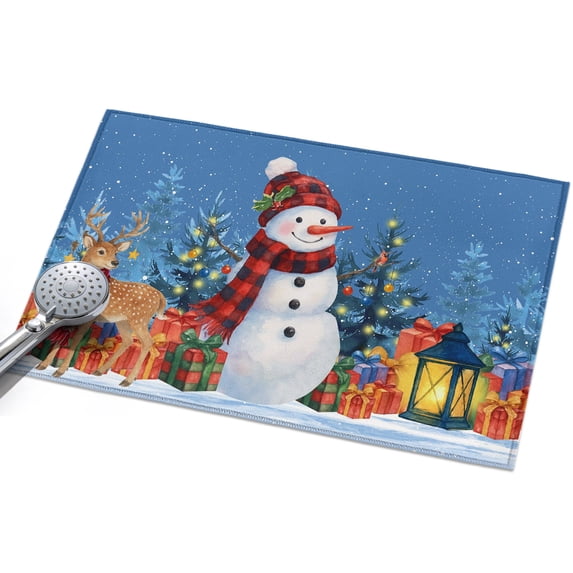 Blue Snowman Christmas Entryway Rug 2x3ft Washable Non Slip Bathroom ...