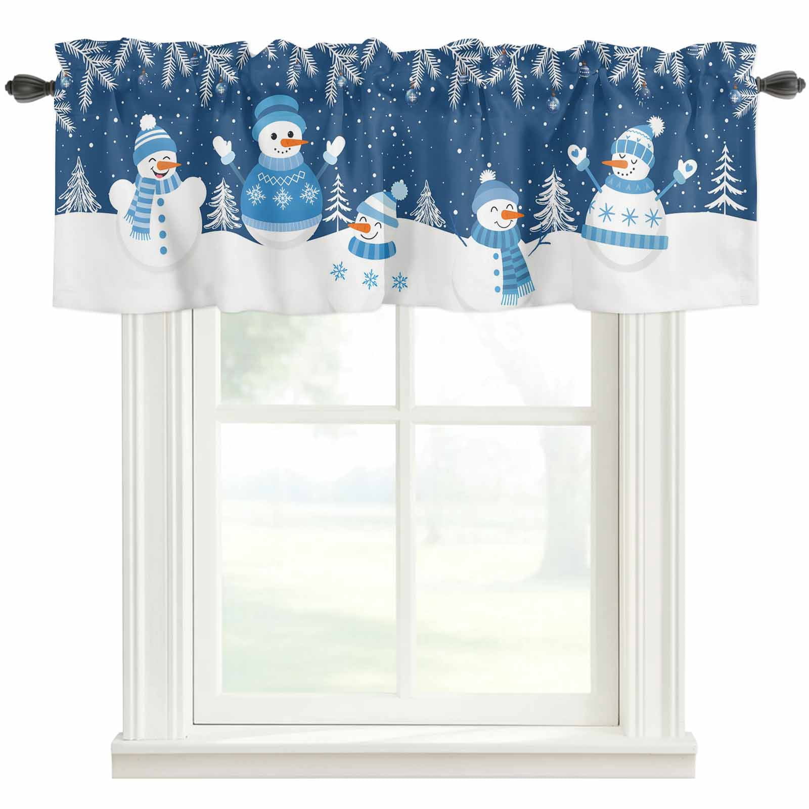 Blue Snowman Christmas Farmhouse Short Window Curtain Valances, Winter ...