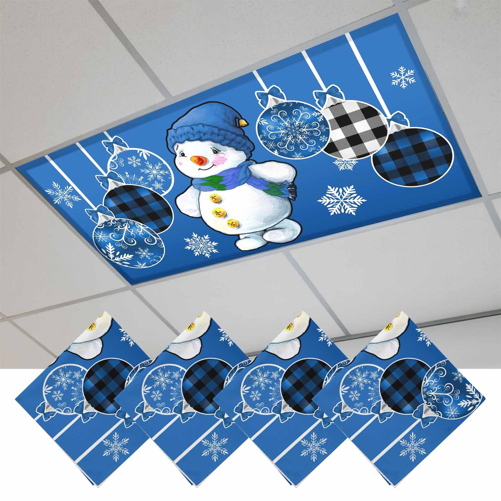 Blue Snowman Christmas Fluorescent Light Covers, Xmas Ball Snowflake ...