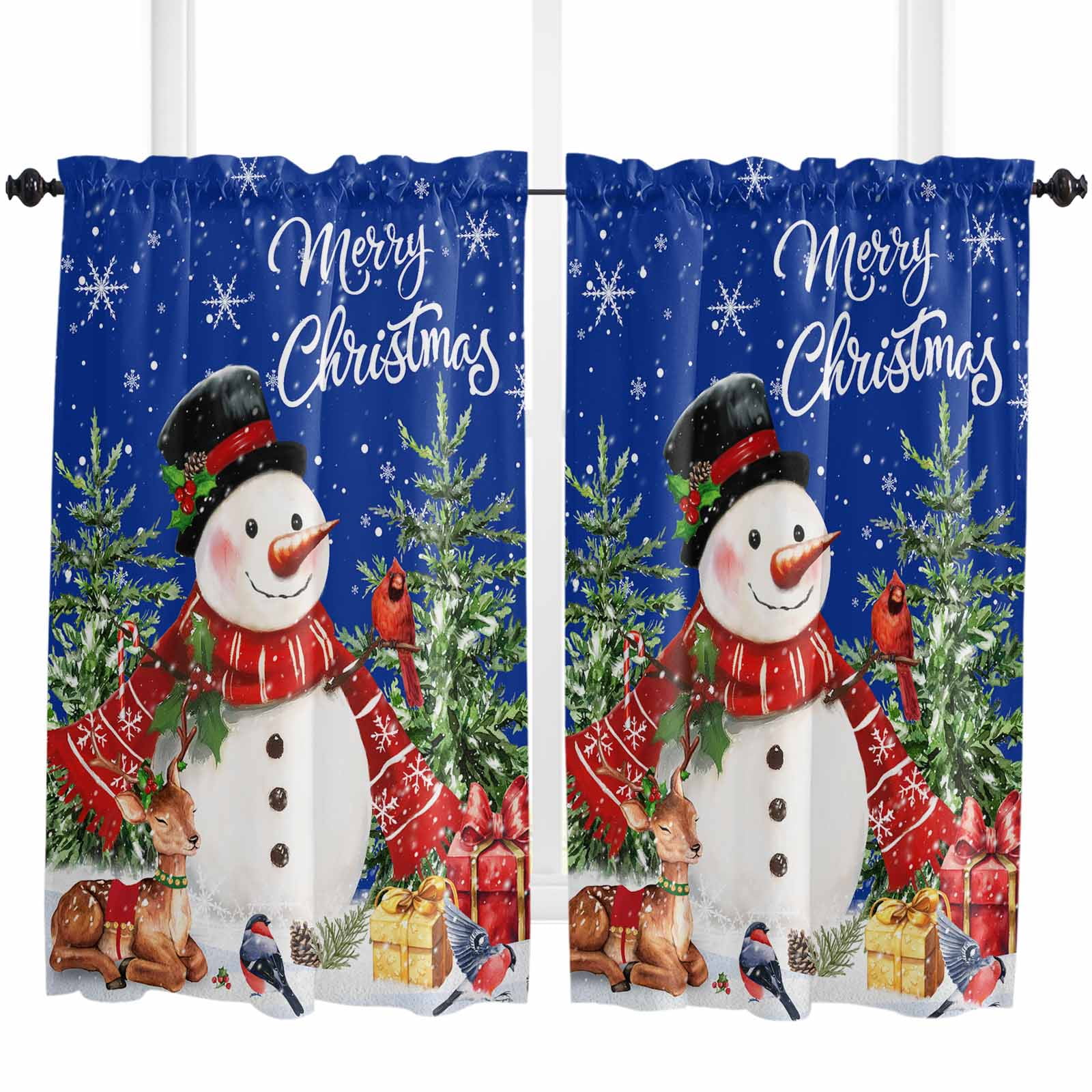 Blue Snowman Christmas Kitchen Curtain 2 Panels Tiers Curtains 45 Inch ...