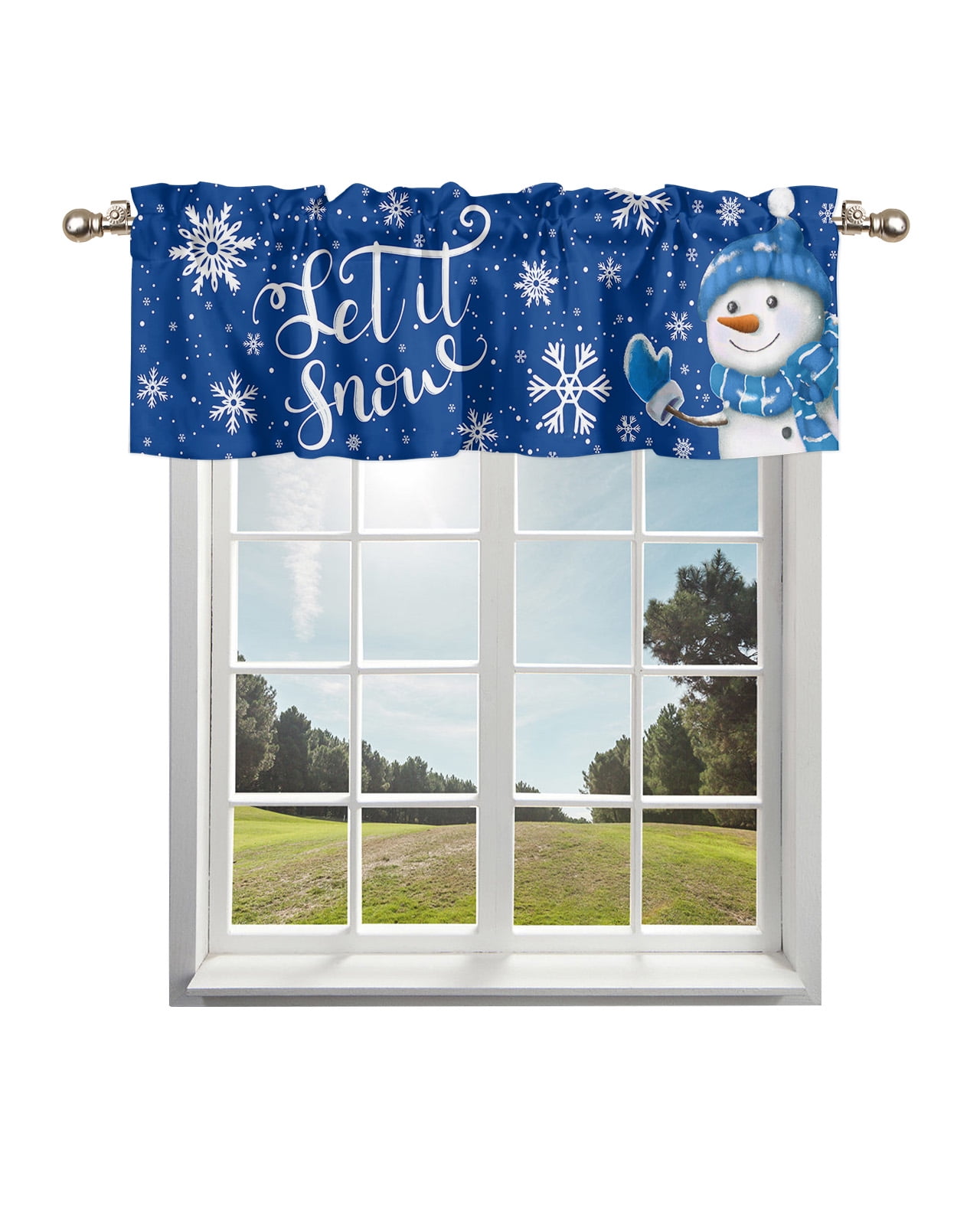Blue Snowman Christmas Kitchen Curtain Valances for Windows Farmhouse ...