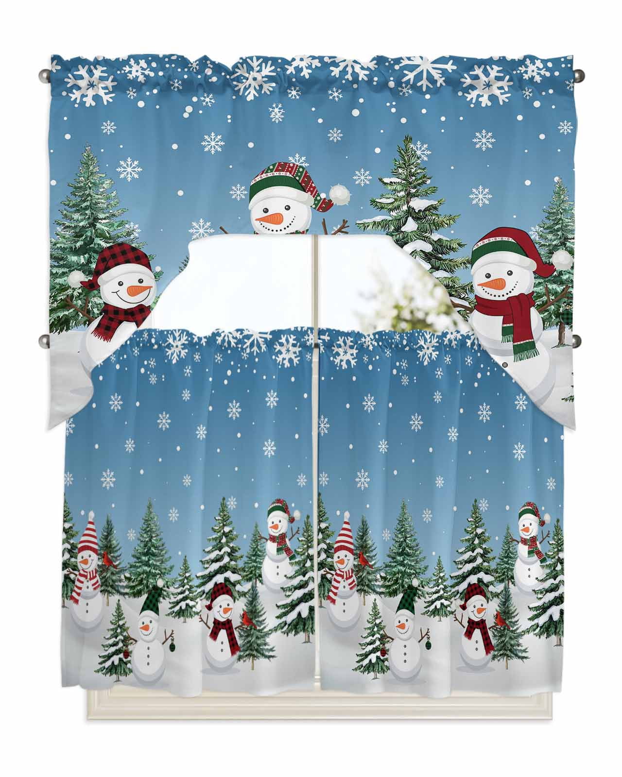 Blue Snowman Christmas Kitchen Curtains Swag Valance and Tier Curtains ...