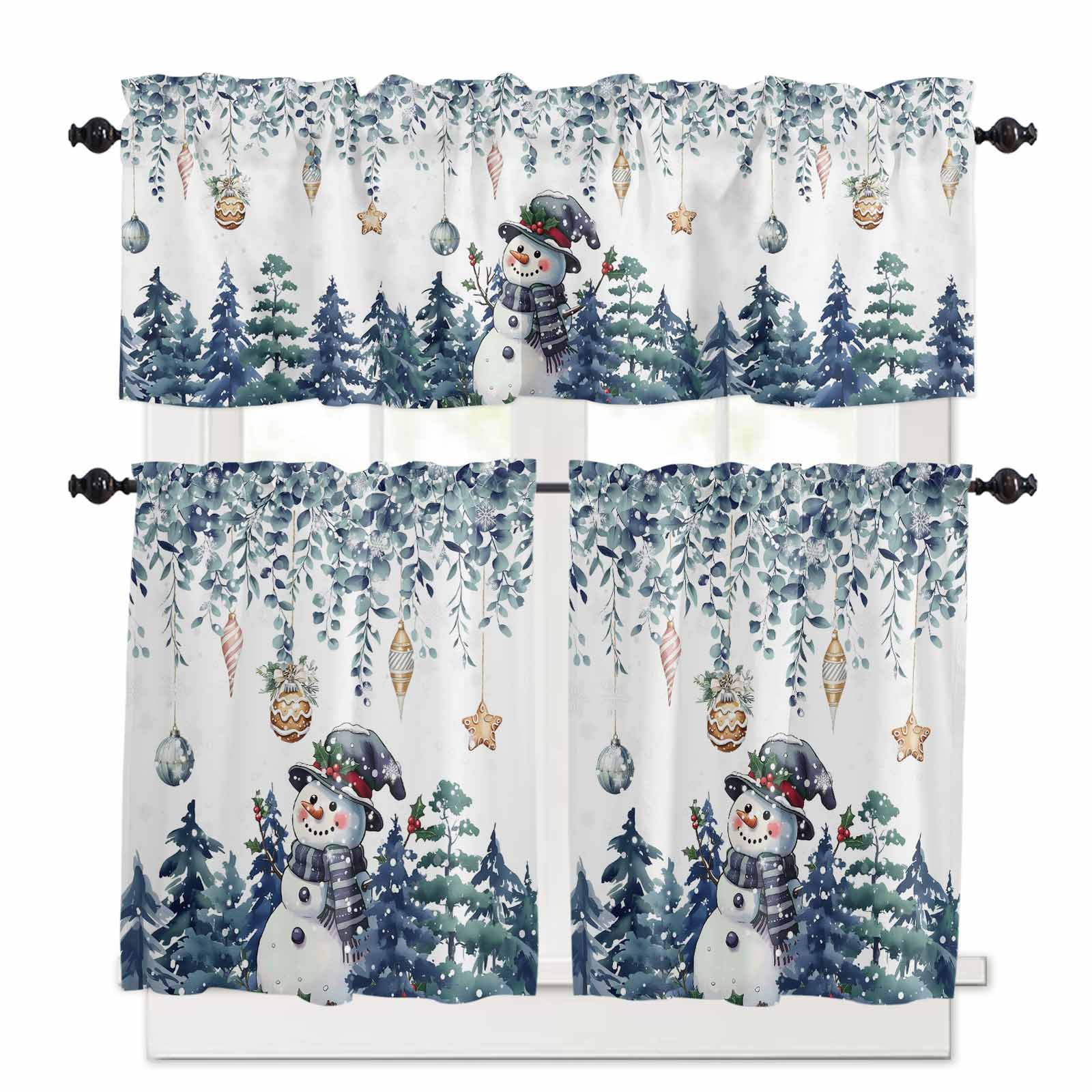 Blue Snowman Christmas Kitchen Curtains and Valances Set, Eucalyptus ...
